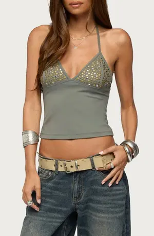 EDIKTED Ramone Studded Halter Top