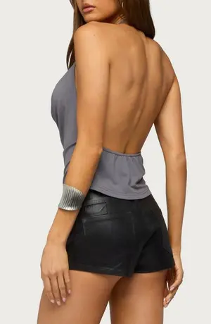 EDIKTED Cowl Neck Halter Top With Metallic Trim