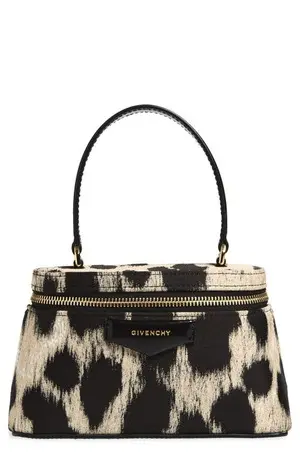 Givenchy Mini Antigona Leopard Jacquard Vanity Case Handbag - Black/beige