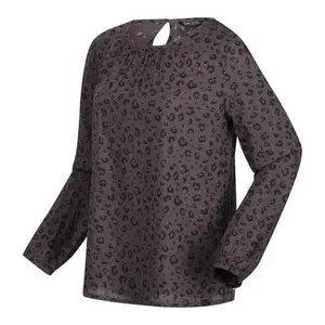 REGATTA Hadria Leopard Print Keyhole Long-sleeved Blouse