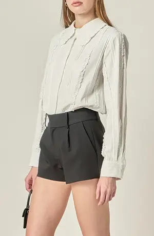 English Factory Stripe Pintuck & Ruffle Button-up Shirt