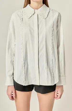 English Factory Stripe Pintuck & Ruffle Button-up Shirt