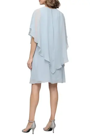 SL FASHIONS Embellished Crewneck Cape Dress - Aloe