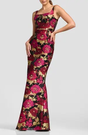 Dress The Population Lorena Metallic Floral Brocade Mermaid Gown