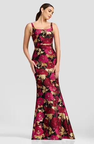 Dress The Population Lorena Metallic Floral Brocade Mermaid Gown