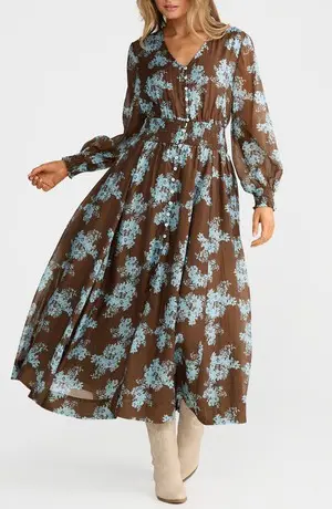 TALISMAN THE LABEL Halcyon Floral Print Long Sleeve Maxi Dress