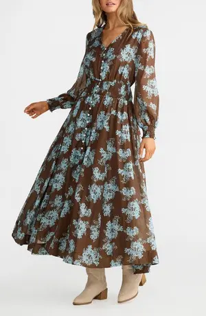 TALISMAN THE LABEL Halcyon Floral Print Long Sleeve Maxi Dress