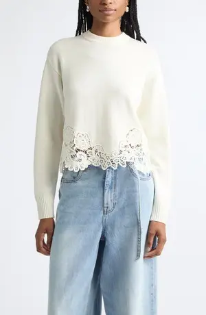 Zimmermann Valiant Lacy Trim Merino Wool Sweater - Cream