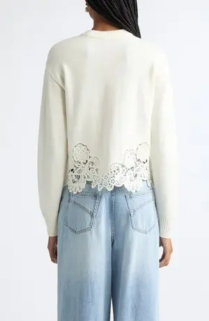 Zimmermann Valiant Lacy Trim Merino Wool Sweater - Cream
