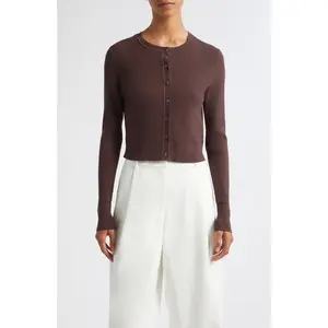 TOCCIN Zoe Cropped Ribbed Cardigan - Espresso
