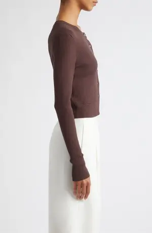 TOCCIN Zoe Cropped Ribbed Cardigan - Espresso