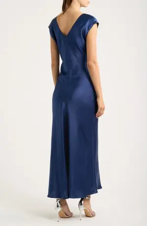 Sam Edelman Drape Bateau Neck Side Ruched Satin Cocktail Dress