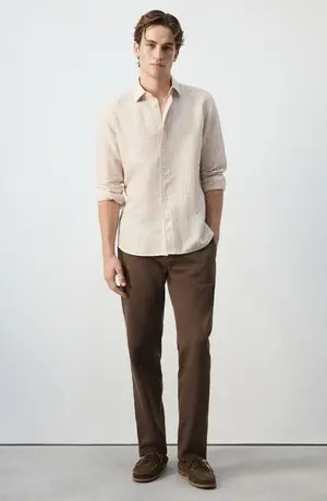 Mango Stripe Linen Blend Button-up Shirt - Orange