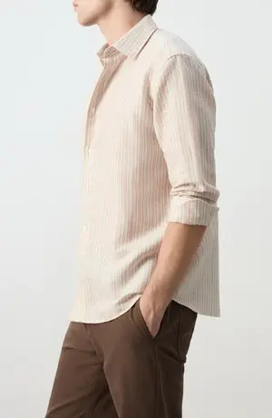 Mango Stripe Linen Blend Button-up Shirt - Orange