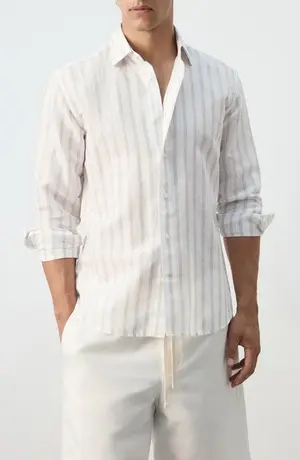 Mango Stripe Linen Blend Button-up Shirt - White