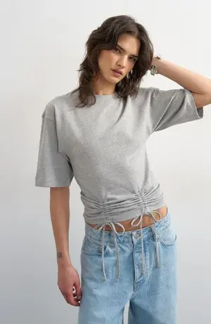 Topshop Drawcord Detail Crop Top - Grey