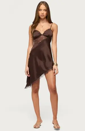 EDIKTED Kit Asymmetric Lace Inset Slipdress