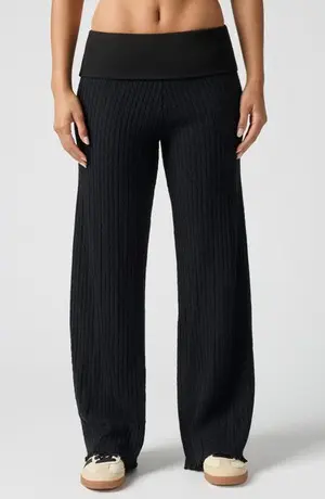 FLORENCE BY MILLS Mini Cable Stitch Foldover Sweater Pants - Black