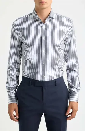 BOSS Hank Slim Fit Striped Dress Shirt - Dark Blue