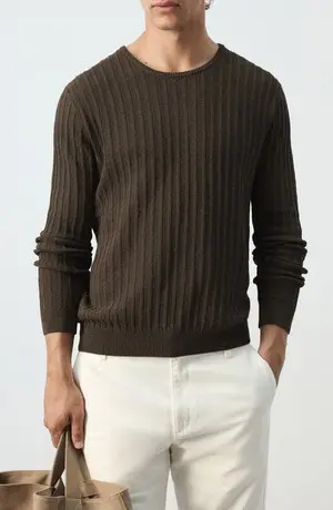 Mango Crewneck Rib Sweater - Brown