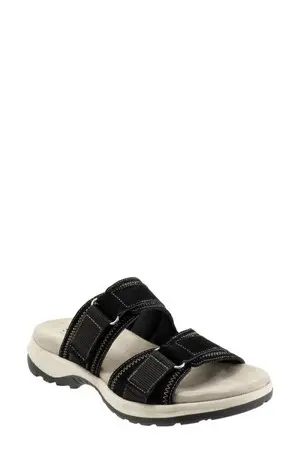 Softwalk Oasis Leather Slide Sandal - Black Suede
