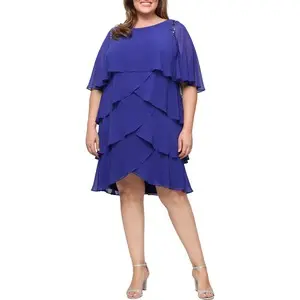 SL FASHIONS Cape Overlay Beaded Cocktail Dress Iris