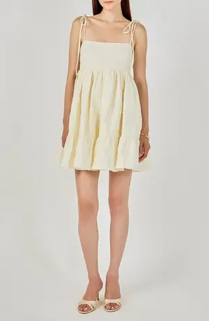 Endless Rose Floral Jacquard Babydoll Minidress - Cream
