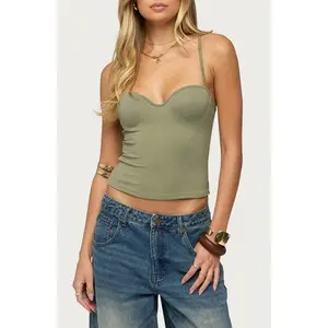 EDIKTED Aven Sweetheart Neck Built-in Bra Tank - Olive