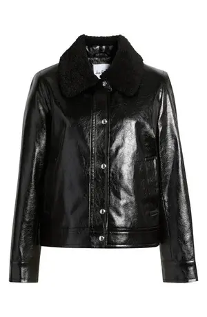 Sam Edelman Slim Fit Faux Leather Jacket With Faux Fur Collar