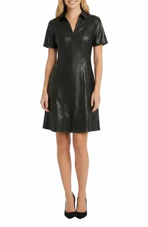 Maggy London Faux Leather Fit & Flare Dress - Black
