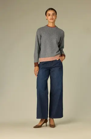 Wit & Wisdom Crewneck Ribbed Sweater With Colorblocked Trim