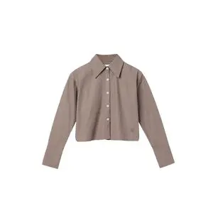 DĀL THE LABEL Cropped Cotton Button Down Shirt Khaki - Brown