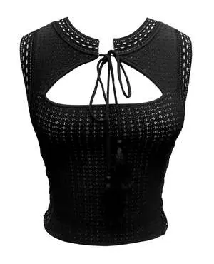 DIANA MOYA ATELIER Knitted Jacquard Crewneck Top With Lace-up Detail