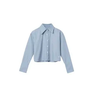 DĀL THE LABEL Cropped Cotton Button Down Shirt Gray - Blue