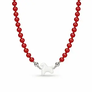 ORMIRO Lucky Horse Carnelian And White Jade Beaded Necklace - Red