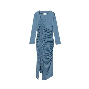 DĀL THE LABEL Ruched Asymmetric Midi Dress Gray