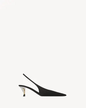 Saint Laurent Fanny Slingback Pumps In Satin Crepe With Plexiglas Kitten Heel - Black