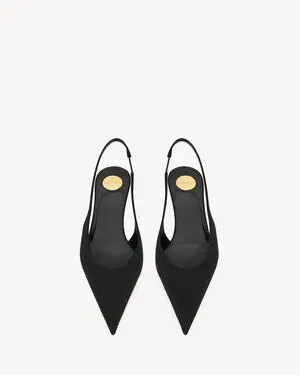 Saint Laurent Fanny Slingback Pumps In Satin Crepe With Plexiglas Kitten Heel - Black