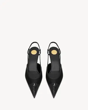 Saint Laurent Renée Slingback Pumps In Satin Crepe And Patent Leather