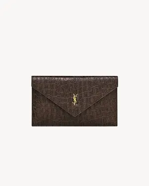 Saint Laurent Pouch In Crocodile-embossed Leather