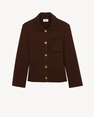 Saint Laurent Wool Polo Cardigan With Cassandre Medallion Buttons - Ebene