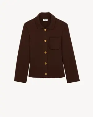 Saint Laurent Saint Laurent Wool Polo Cardigan With Cassandre Medallion Buttons Ebene