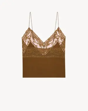 Saint Laurent Laced Camisole In Silk Crepe De Chine