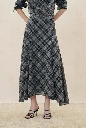 Fabrique Plaid Panel Skirt - Black