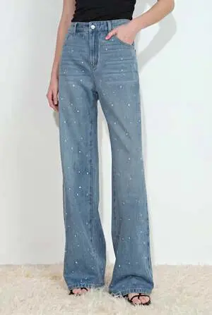 Fabrique Harper Bow Embellished Cotton Denim Jeans
