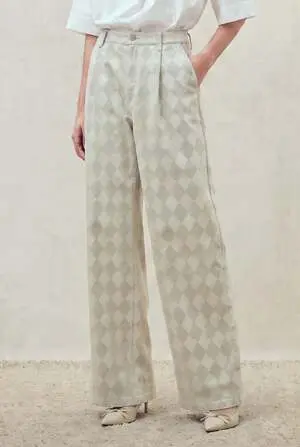 FABRIQUE Fabrique Xuhui Argyle Wide Leg Jeans