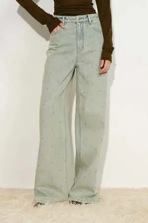 Fabrique Hadrian Studded Wide Leg Jeans In Cotton Denim