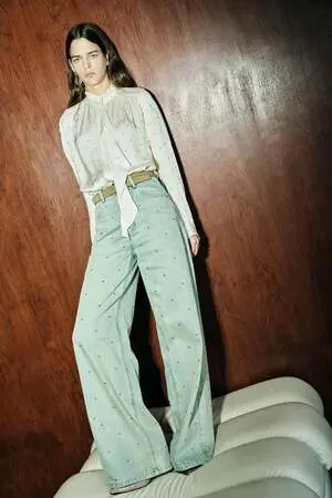 Fabrique Hadrian Studded Wide Leg Jeans In Cotton Denim - Blue