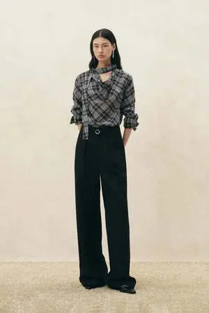 Fabrique Fern Plaid Scarf Tie Blouse - Black