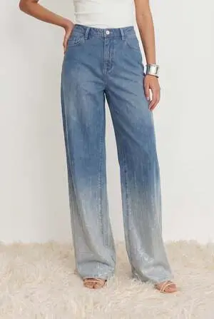 Fabrique Elara Rhinestone Straight Leg Jeans - Blue